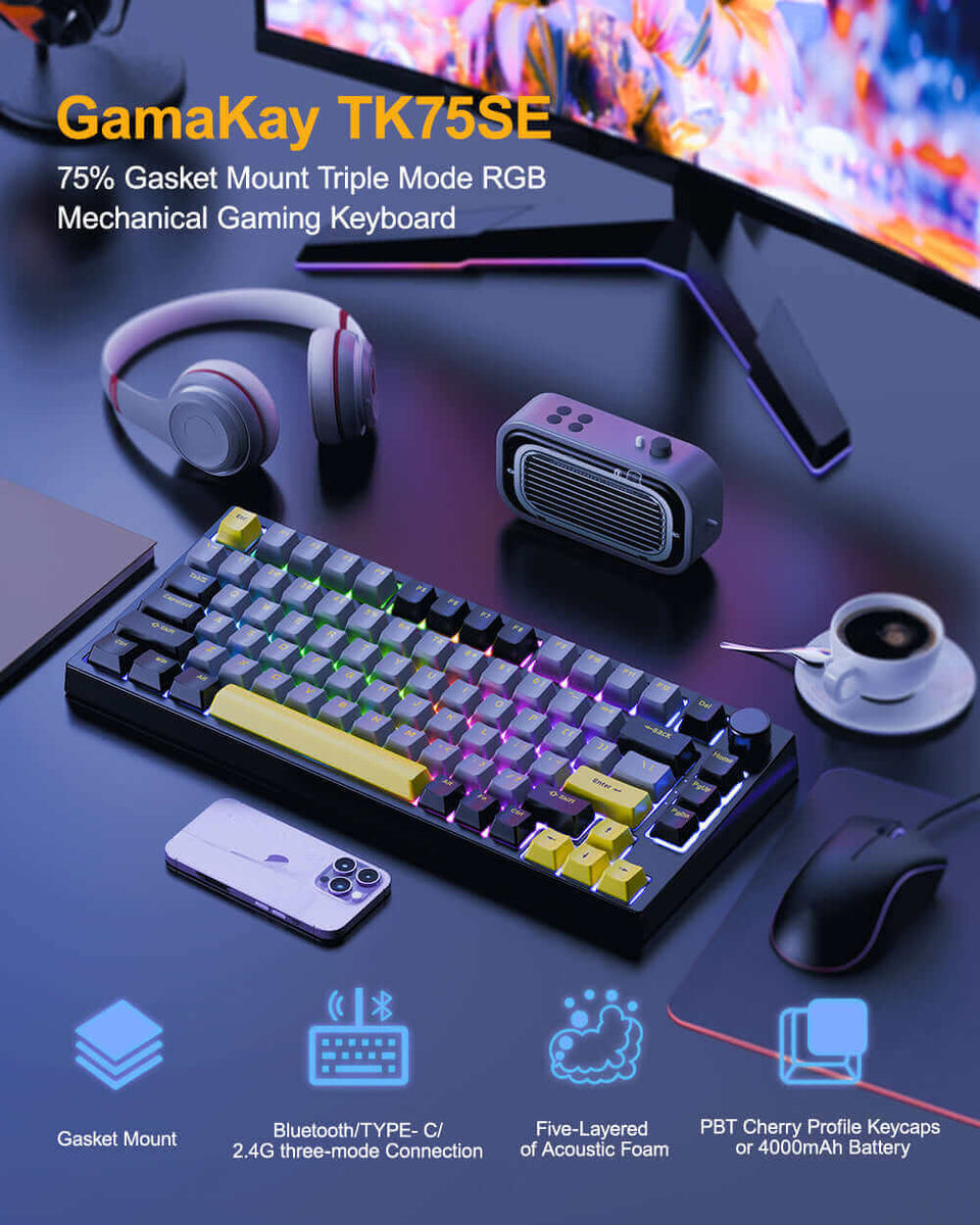 GAMAKAY TK75 SE 75% Mechanical Keyboard with Knob Control, Hot Swap RGB ...